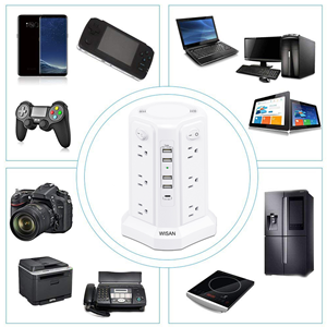 WISAN Regleta Vertical Torre sobretensión de 12 Tomas, con 4 Puertos de Carga USB-A y 1 USB-C ...