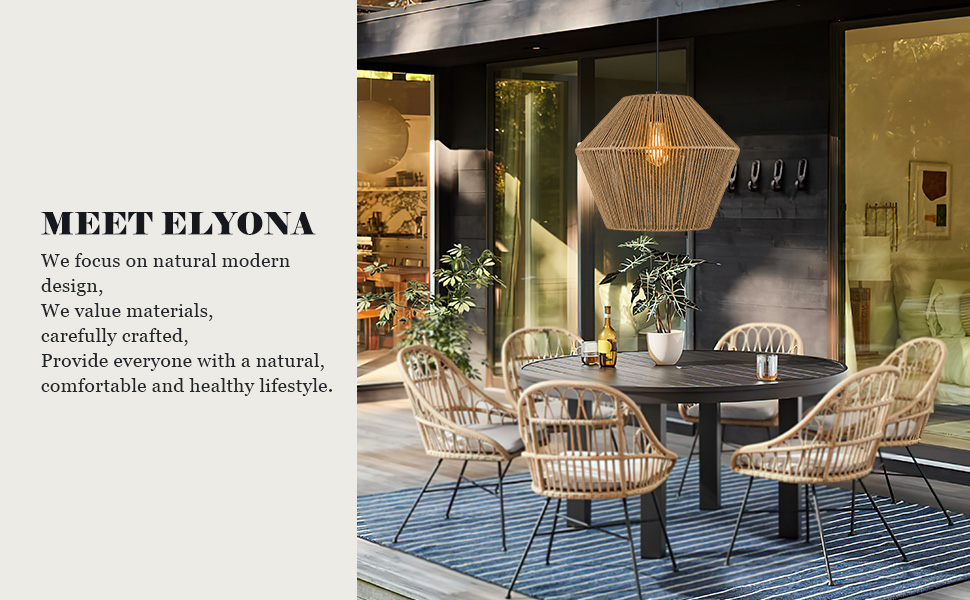 ELYONA Woven Pendant Lights Modern Boho Hanging Lamp with 12" Handwoven ...