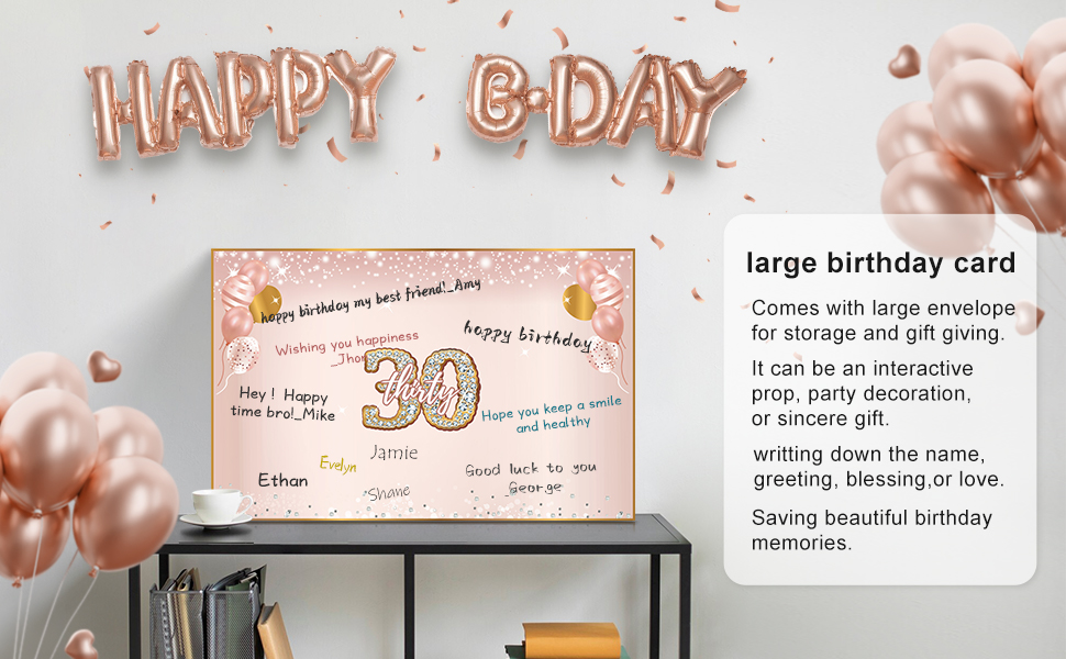 Amazon.com: Turypaty Large 30th Birthday Card With Envelope for Girls, Pink Rose Gold Back in ...
