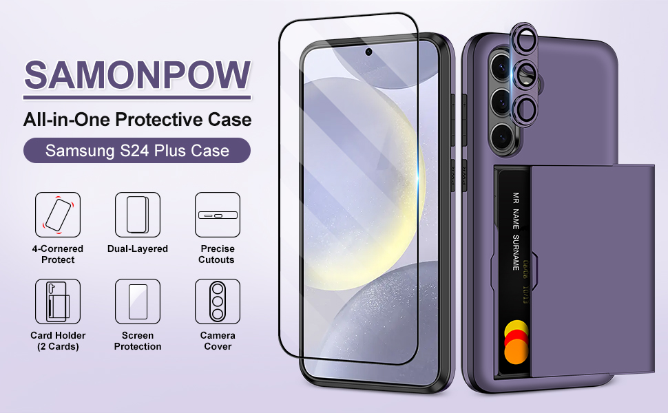 Amazon.com: SAMONPOW for Samsung Galaxy S24 Plus Case with Screen Protector + Camera Cover [4-in ...