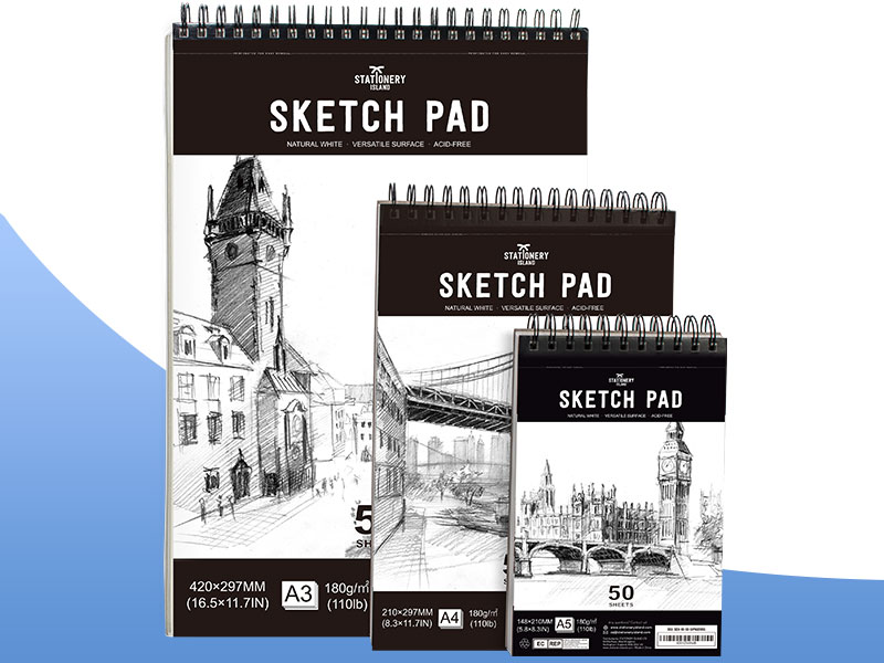 STATIONERY ISLAND Sketch Pad, A5 Sketch Book 180 g/m² Thick Paper, 100 Pages / 50 Sheets Spiral ...