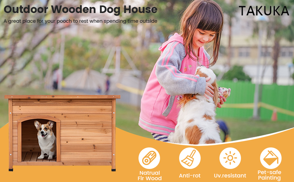 Amazon.com : TAKUKA Outdoor Wooden Dog House for Small Medium Large Sized Dogs，Extra Waterproof ...