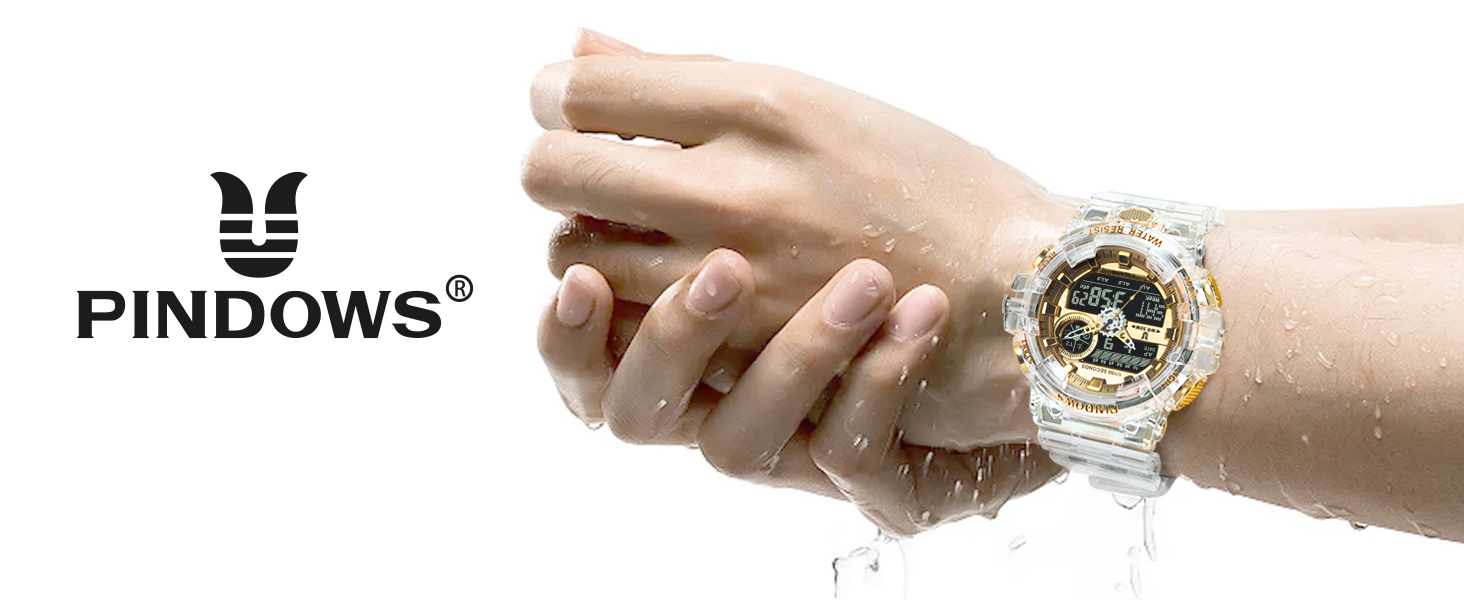 Amazon | PINDOWS メンズ用腕時計、メンズミリタリーウォッチ アウトドアスポーツ電子ウォッチ、日付多機能LEDアラームストップウォッチ、50メートル防水アナログデジタルウォッチ ...