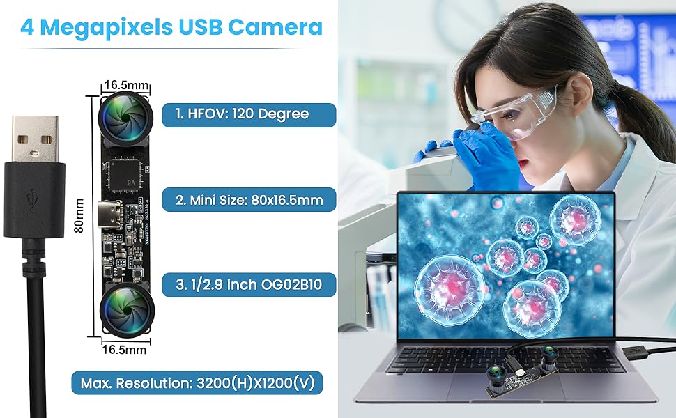 ELP 3D Stereo USB Kamera 120 fps Global Shutter Drucker Kameramodul mit 120 Grad ohne Verzerrung ...