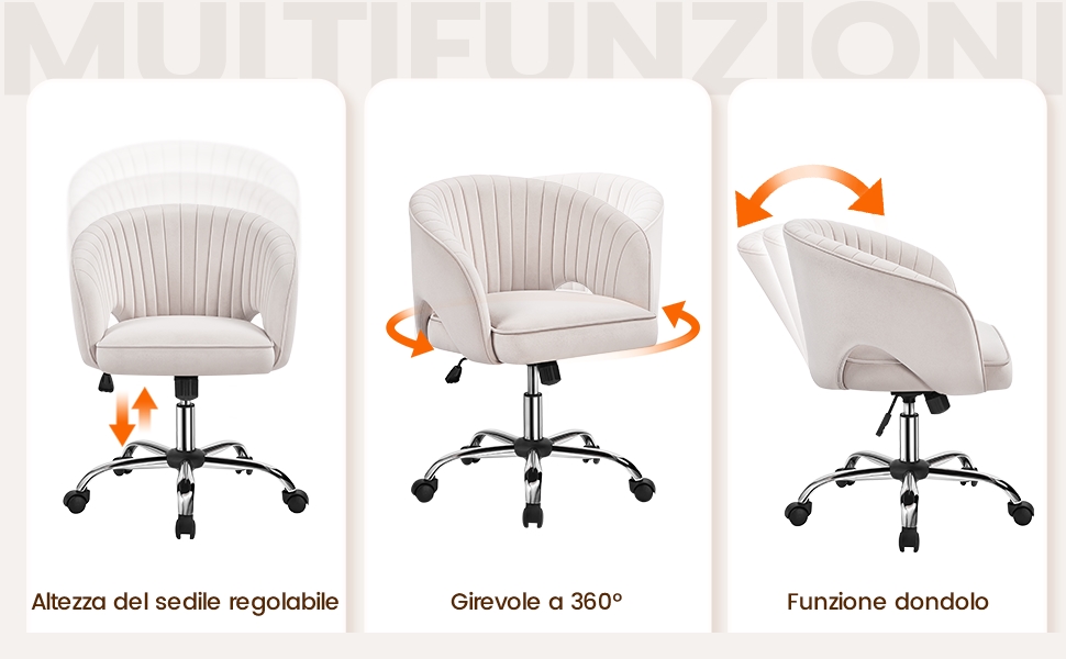 Yaheetech Poltroncina/Sedia da Ufficio Scrivania Ergonomica in Velluto Imbottita a Rotelle ...
