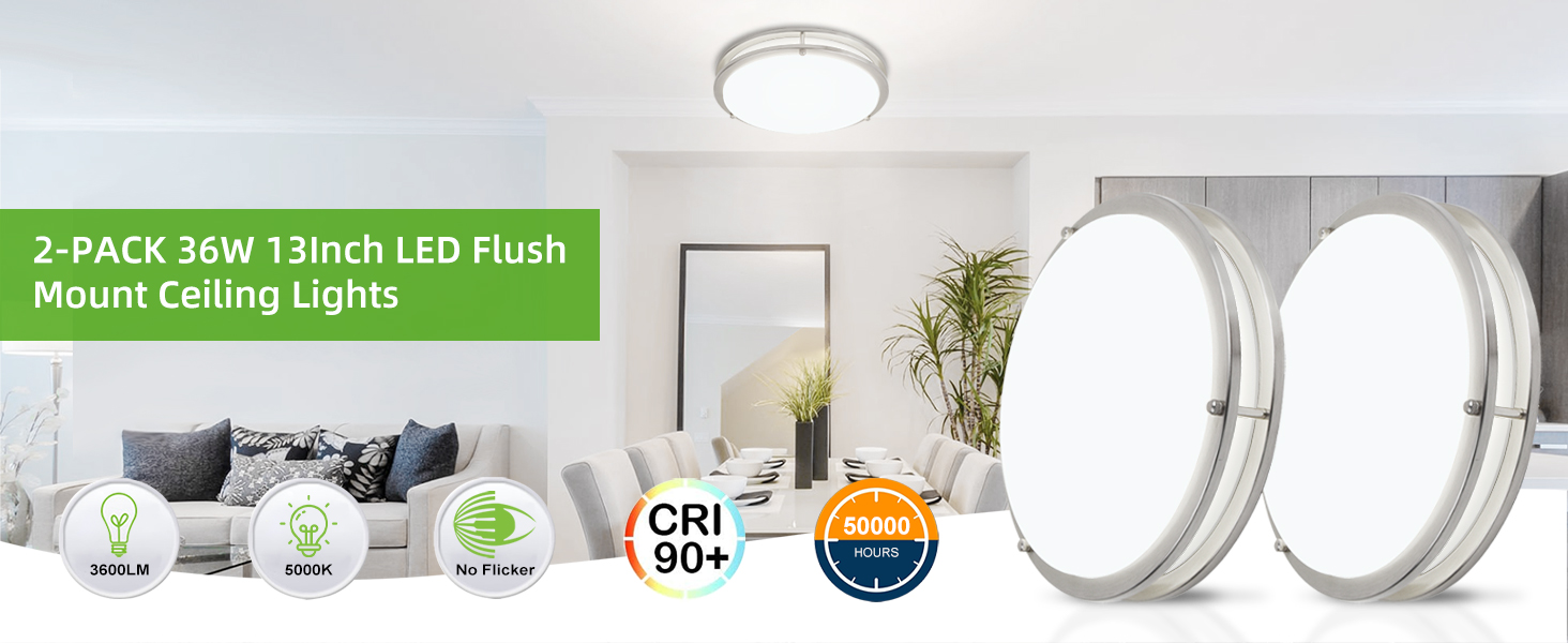 Hlite 36W 13inch Led Flush Mount Ceiling Light Fixture,3600lm Super ...