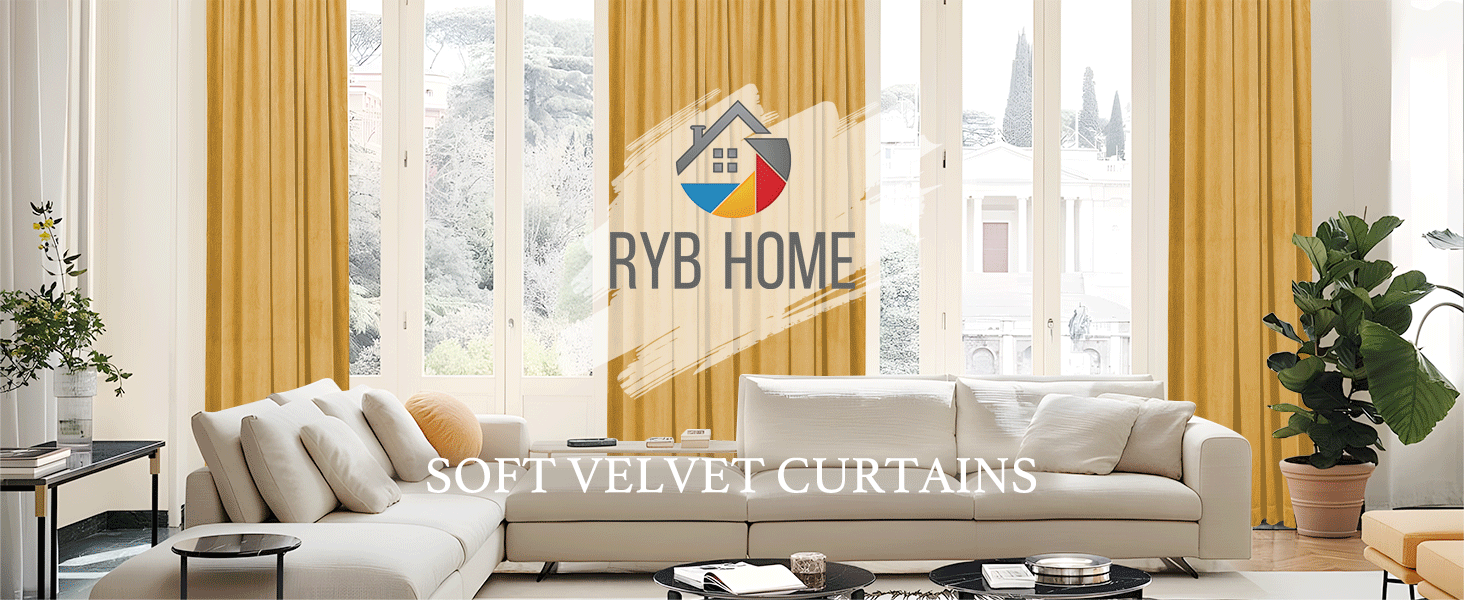 Amazon.com: RYB HOME Mustard Yellow Velvet Curtains 96 inches, Back Tab Soft Fabric Room ...