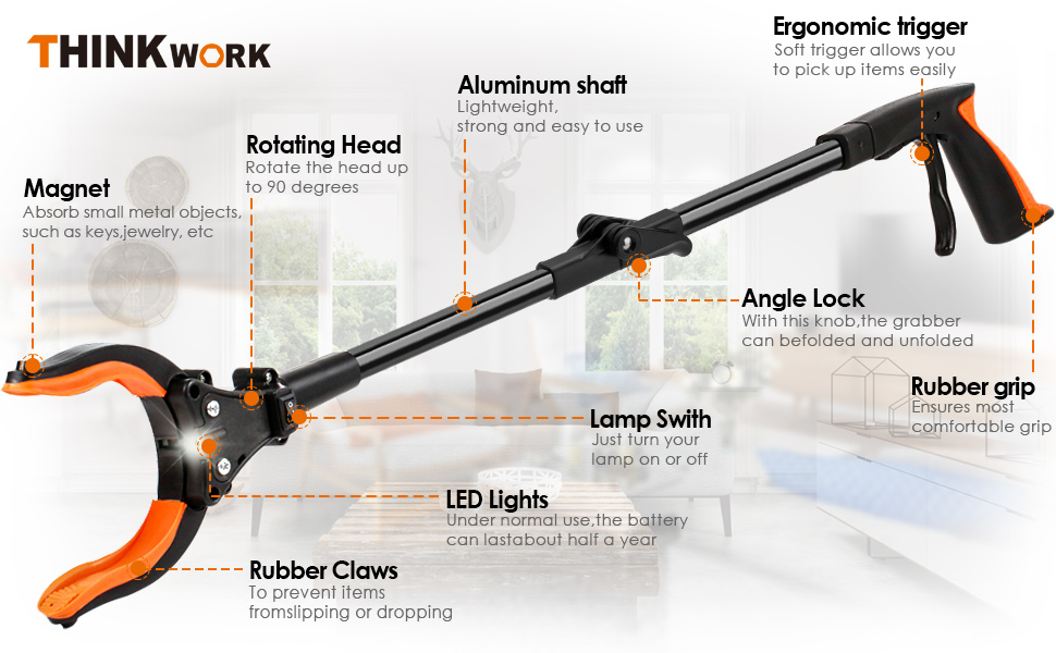 Amazon.com: THINKWORK 32'' Reacher Grabber Pickup Tool - Firm Grabber Reacher Tool with LED ...