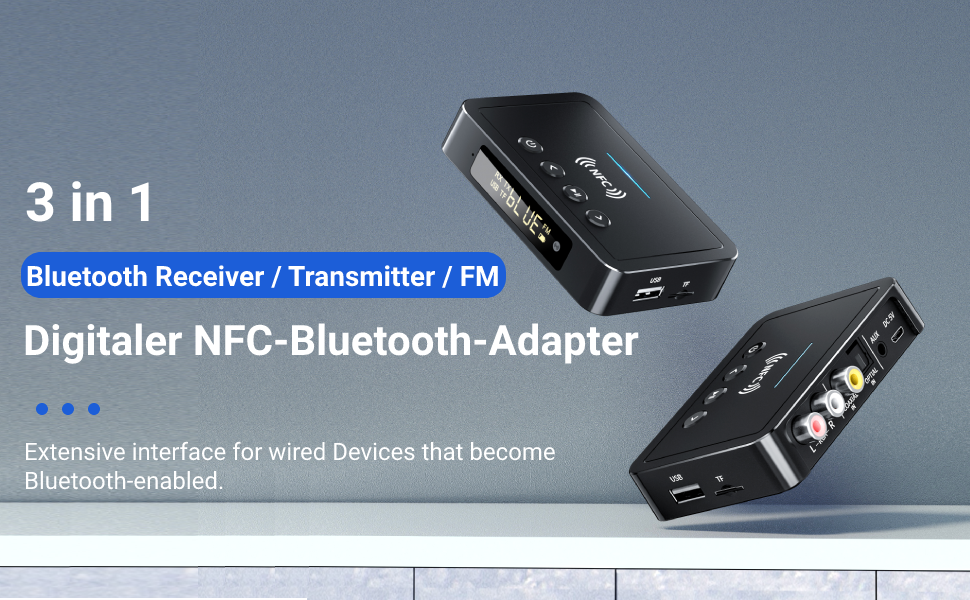 Bluetooth 5.0 Transmitter and Receiver, 3 in 1 NFC Audio Adapter, 3.5mm ...