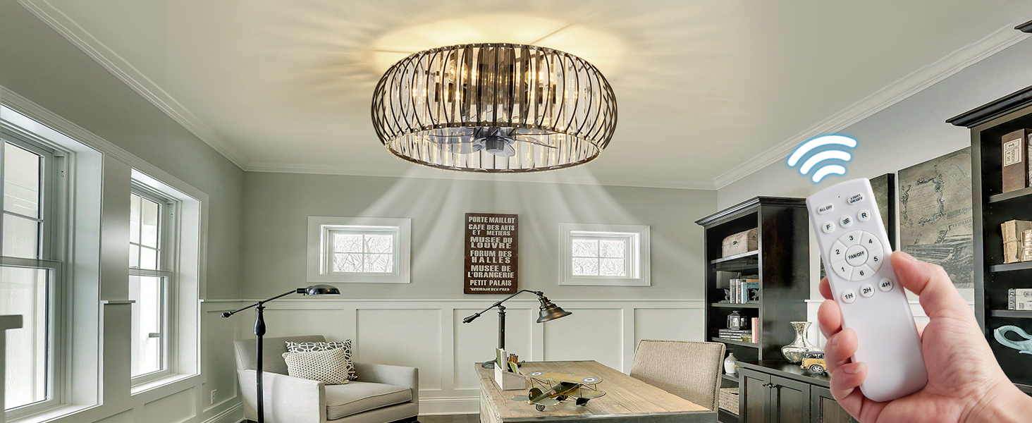 YYJLX Crystal Ceiling Fan Light Moren Low Profile Flush Mount Smart 18 ...