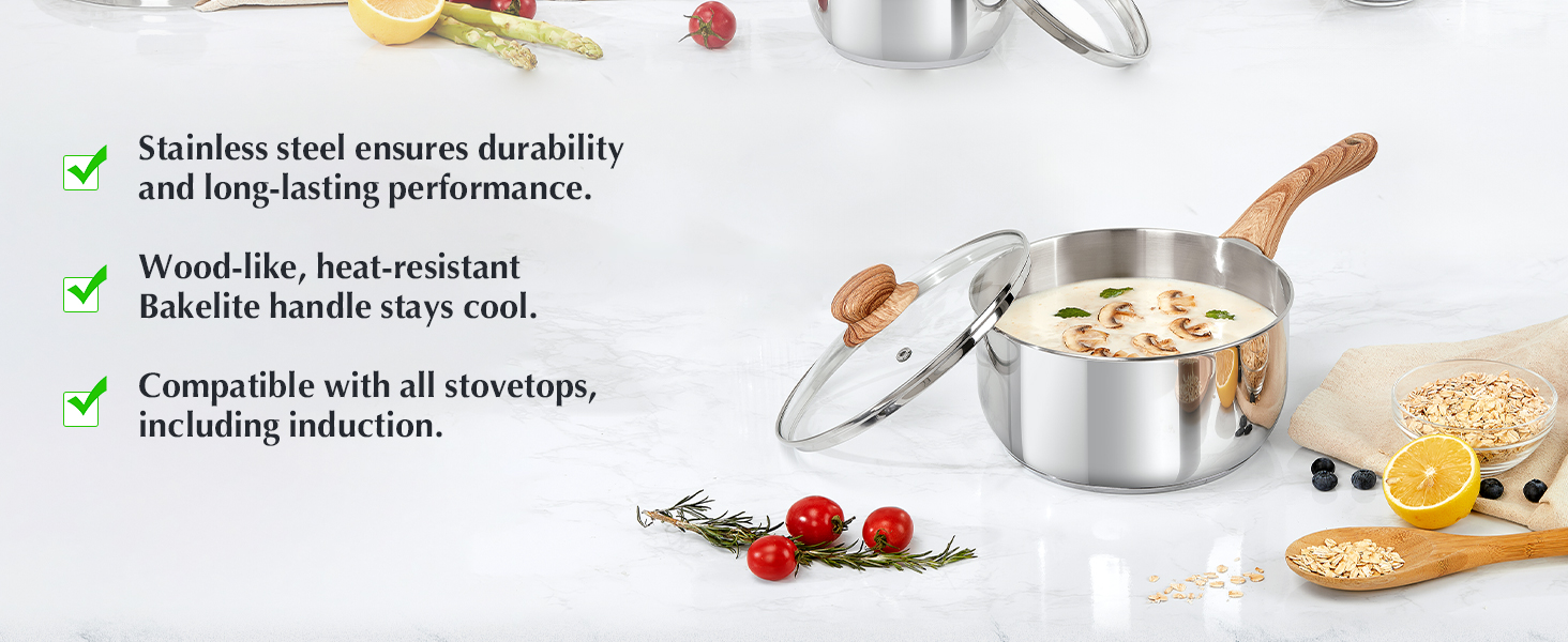 Amazon.com: KOCH SYSTEME CS Stainless Steel Saucepan Set, 6 Piece Stainless Steel Pot 1QT & 2QT ...