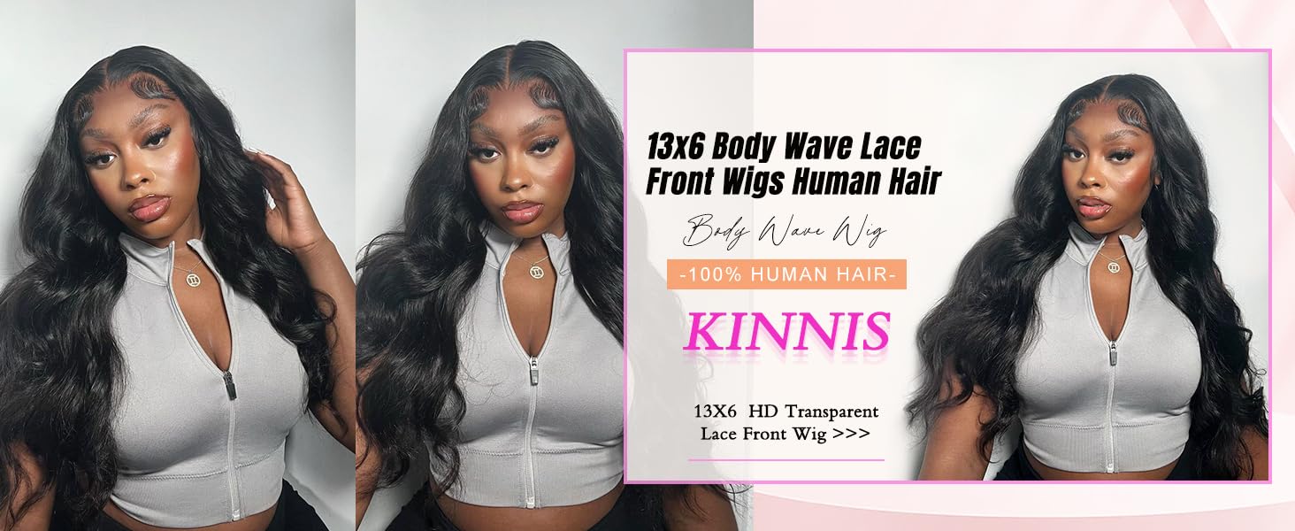 Amazon.com : KINNIS Body Wave Lace Front Wigs Pre Plucked 200% Density 13x6 HD Transparent ...