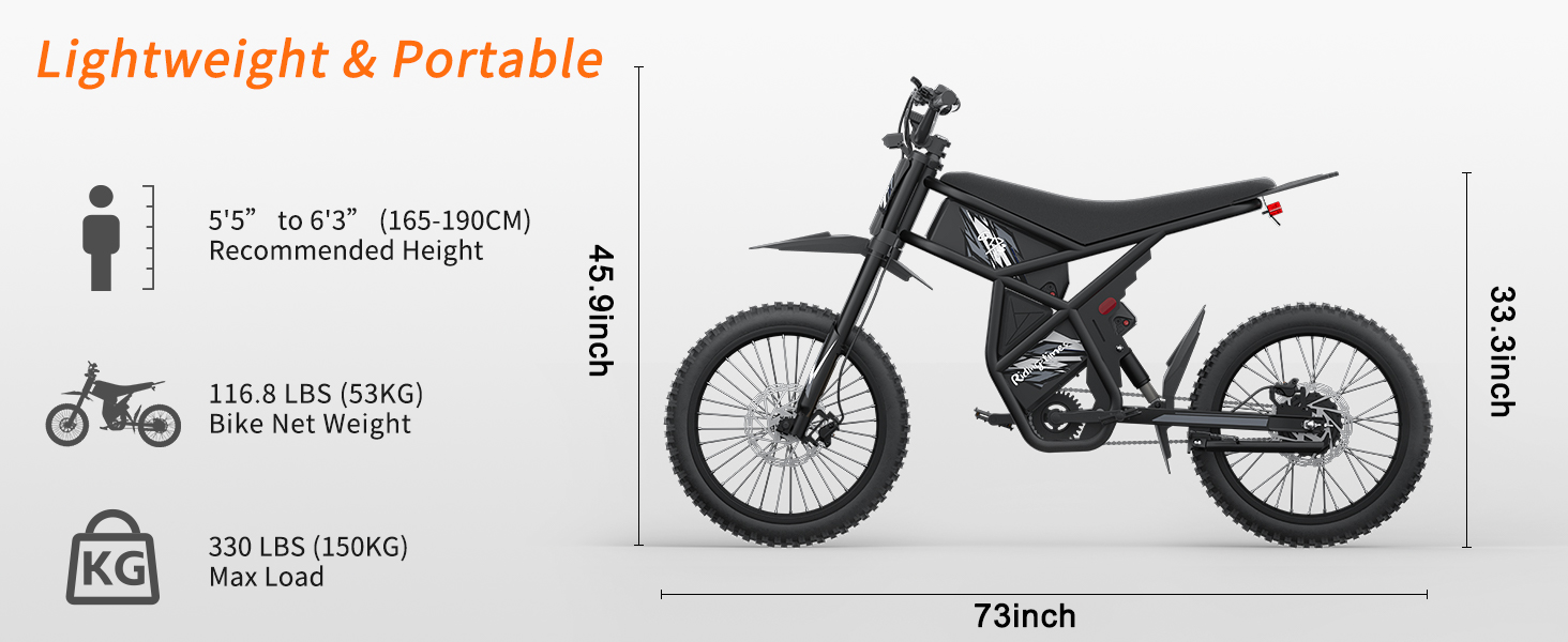 Riding'times GT73 Electric Dirt Bike for Adults | 2000W Electric Bike with 1747Wh Dual Battery ...