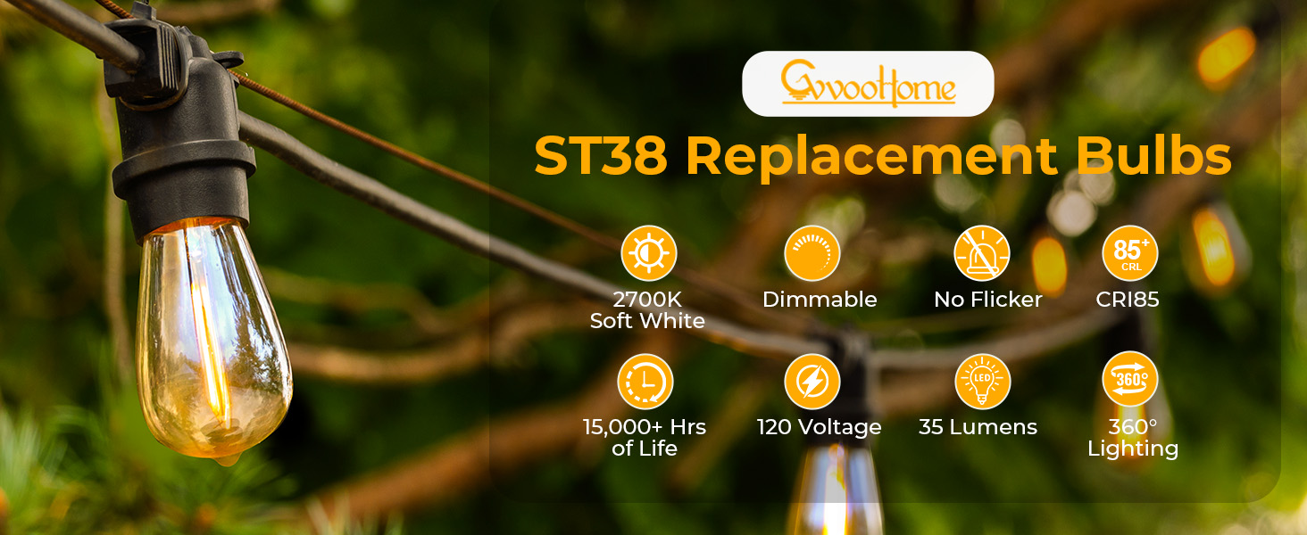 GvvooHome 48 Pack ST38 LED Replacement String Light Bulbs, 1Watt Equvanlent to 7Watt ...