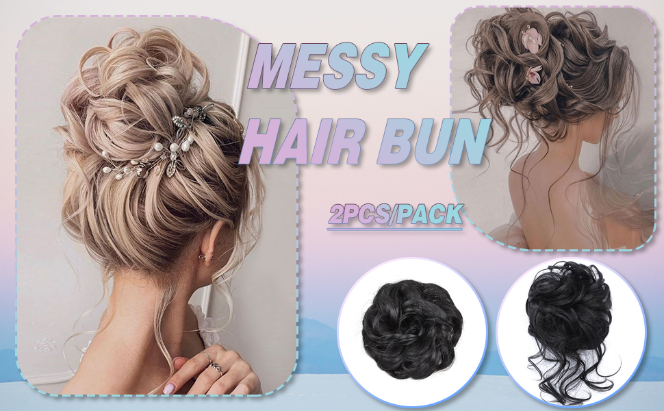 Amazon.com : ZERAL Messy Bun Hair Piece 2PCS Curly Wavy Messy Bun ...
