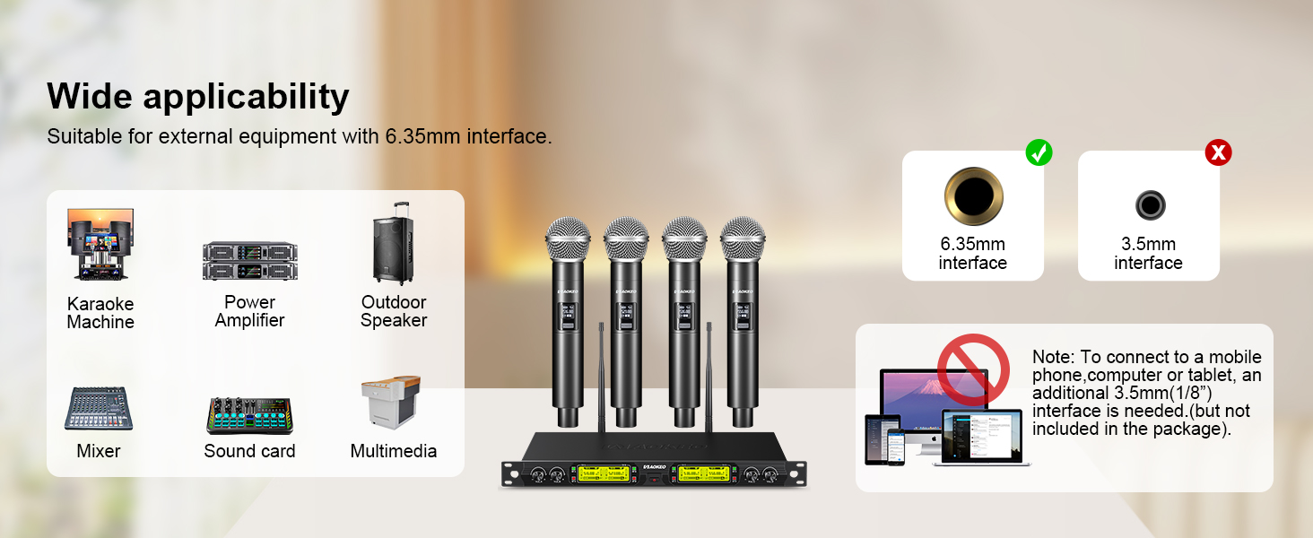Aokeo Wireless Microphones System, 4 Channel UHF Wireless Mics,with 4 Handheld Dynamic ...