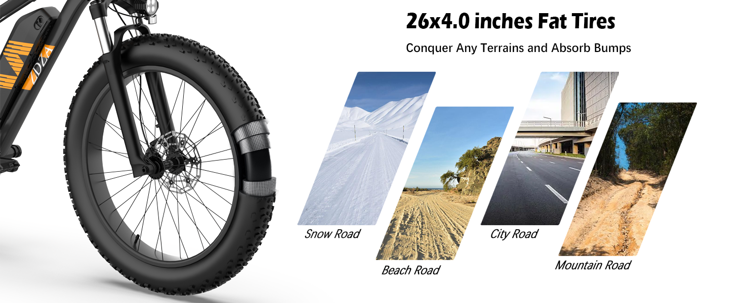 ZDZA Electric Bike for Adults, 1500W Peak Motor, 115KM Range & 45KM/H Top Speed, 26"x4.0" Fat ...
