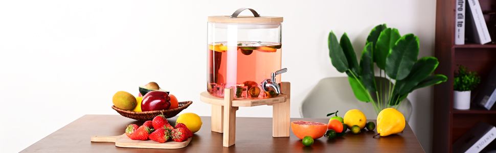 Amazon.com | Sentingbaix Glass Drink Dispenser, 2 gallons, With faucet wood stand Easy flow ...