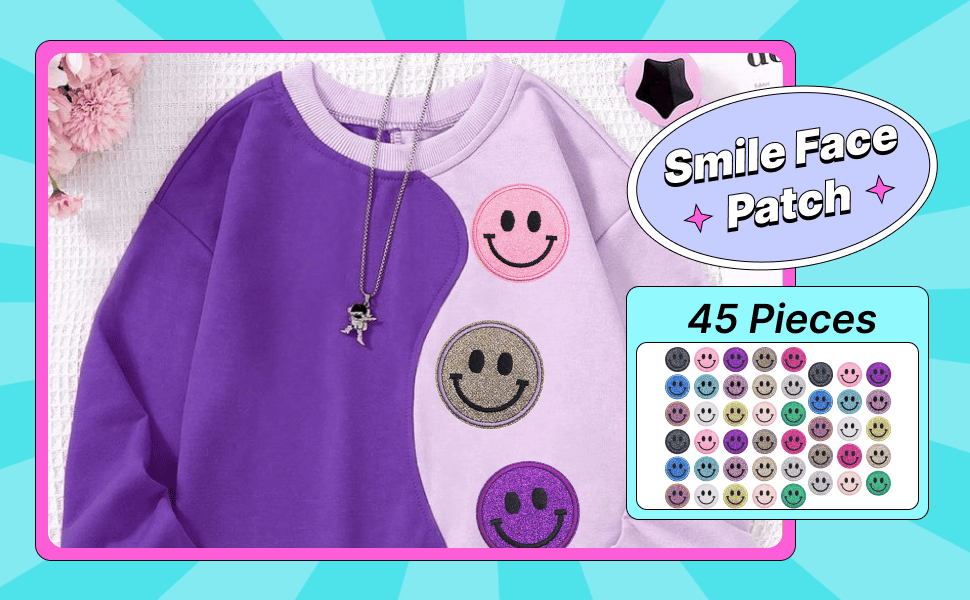 Amazon.com: Zakrafo 45PCS Smiley Face Iron on Patches Sequin Round Chenille Cute Smile Iron on ...