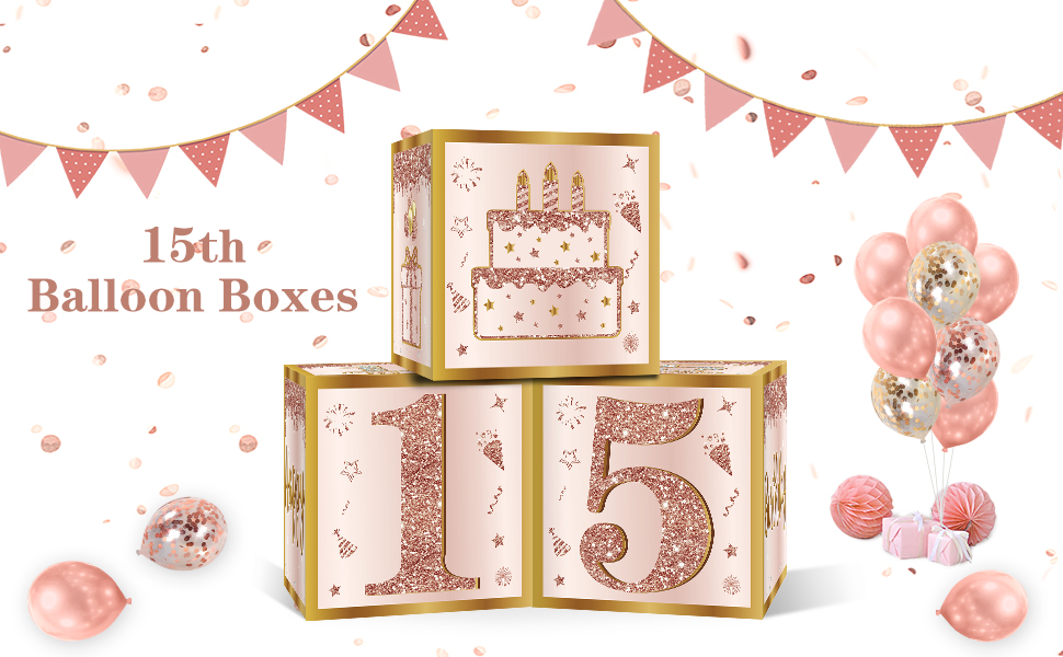 Amazon.com: Guiruiy 3Pcs 15th Birthday Decorations Boxes for Girls, Pink Rose Gold Sweet 15th ...