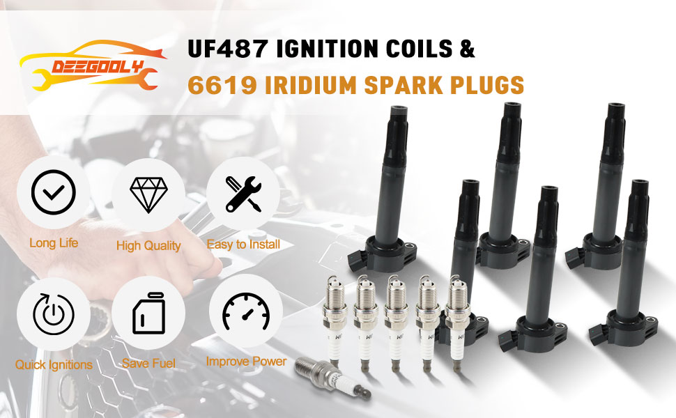 Amazon.com: DEEGOOLY 6PCS UF487 Ignition Coils& Iridium Spark Plugs Compatible with To-yota ...