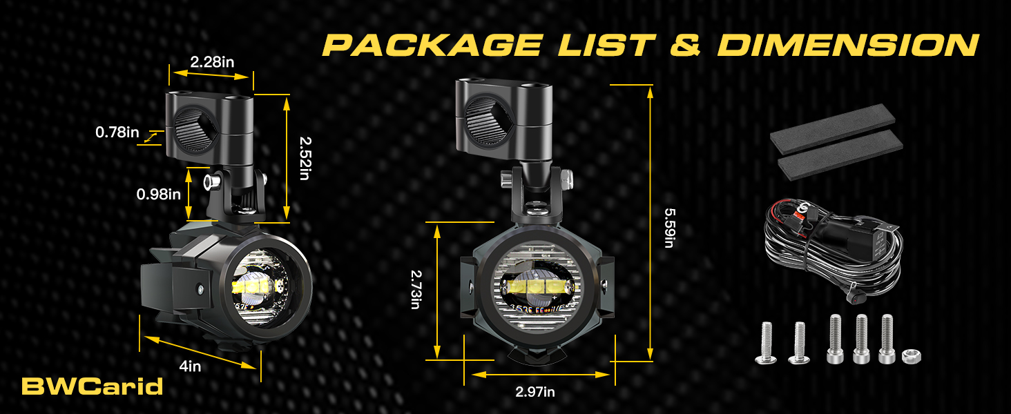 Amazon.com: BWCarid Motorcycle Auxiliary Lights Kit LED Spot Driving Fog Light Pods With Switch ...