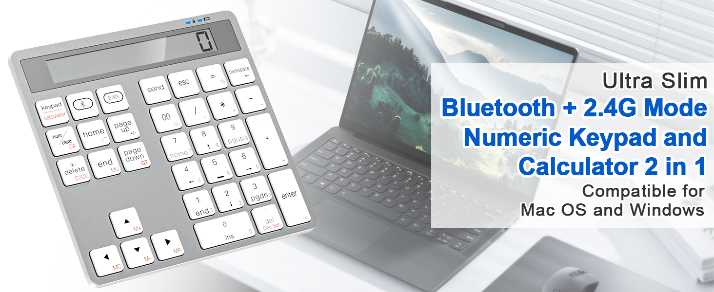 Amazon.com: Bluetooth Number Pad with Calculator - Bluetooth + 2.4G ...