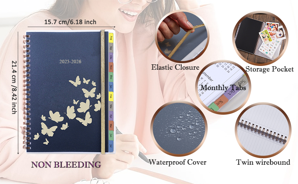 YHH Agenda Scolaire 2025 2026 Semainier A5 Spirale, Agenda Semainier avec Onglets Mensuel, Poche ...