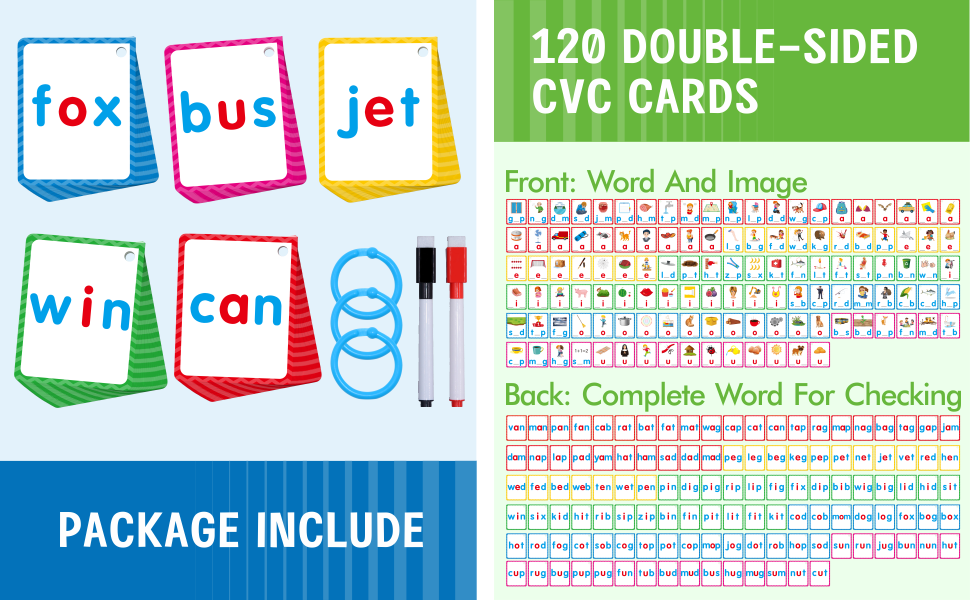 CVC Word Writing Cards, 120 Double Sided Handwriting Cards Short Vowel ...