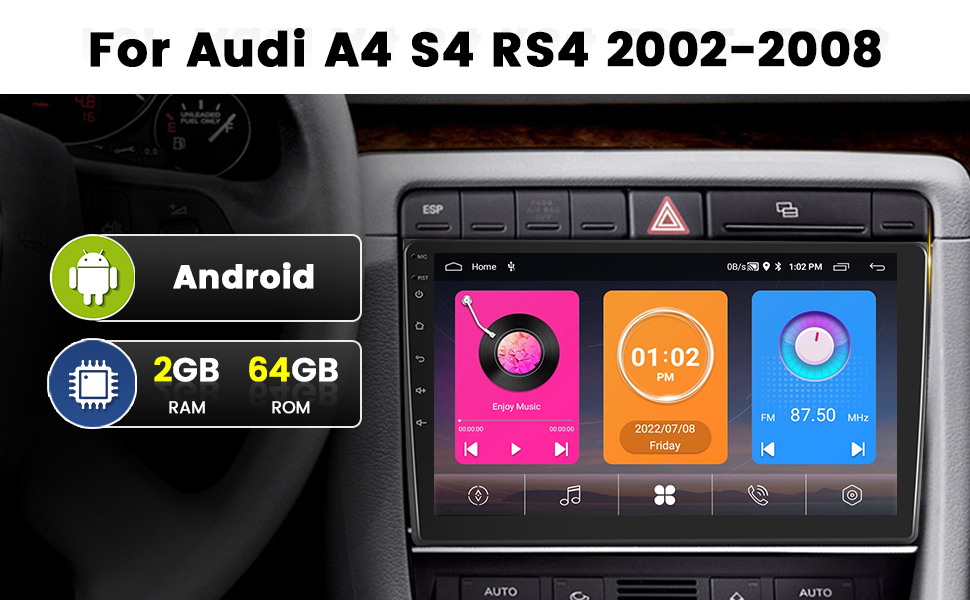 Amazon.com: [2G+64G] Hikity Android Stereo for Audi A4 S4 RS4 2002-2008, 9 Inch HD Touchscreen ...