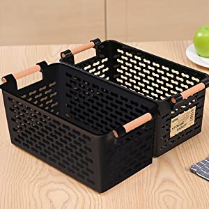 Yesland 6 Pack Plastic Storage Basket, Black Basket Organizer Bin with ...