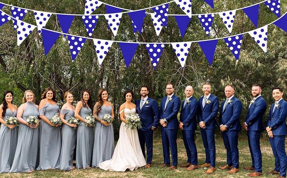 Amazon.com: 32Ft Royal Blue Party Decorations Blue White Fabric Polka ...