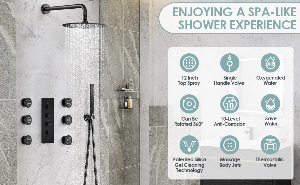 Amazon.com: Shower System with Body Jets: EVERSTEIN Luxury Shower Faucet Set 12 Inch ...