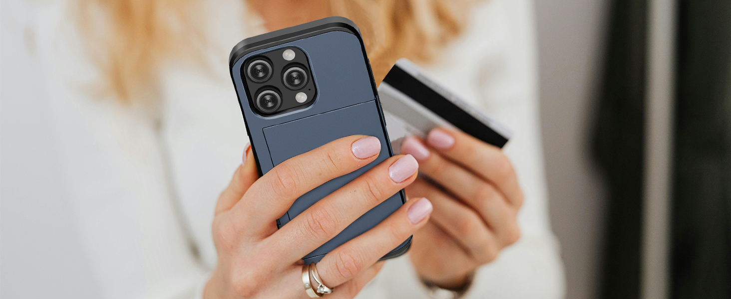 Amazon.com: Jiunai for iPhone 16 Pro Max Case Card Holder Wallet for 2 Cards Slide Hidden Pocket ...