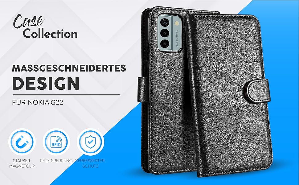 Case Collection für Nokia G22 Hülle - Leder Handyhülle mit Kartenfächern Stoßfest Handy ...