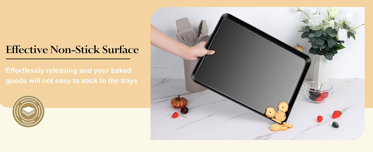 Non-Stick Baking Trays, Homikit Carbon Steel Sheet Pan Set of 3 ...