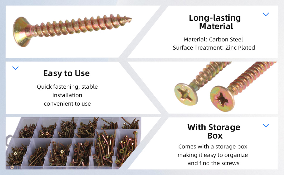 825PCS Wood Screws Assortment Kit 10 Sizes, #6#8#10 Wood Screws (1'',1-1/2'',3/4'',1-1/8'',2'',2 ...