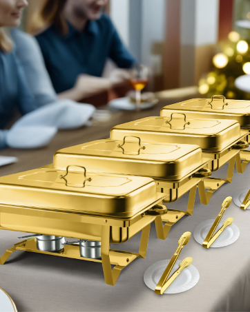 Amazon.com: NKTOLEE Chafing Dishes for Buffet, 4 Pack 8QT Gold Chafing Dish Buffet Set, High ...