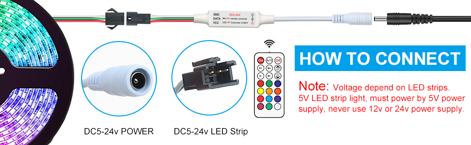 Aroidful DC5V/12V/24V RF Wireless Remote LED Controller, Addressable ...