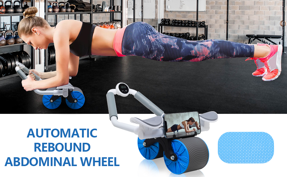 MIAODAM Automatic Rebound Abdominal Wheel, Ab Roller with Elbow Support and Timmer, Plank Ab ...