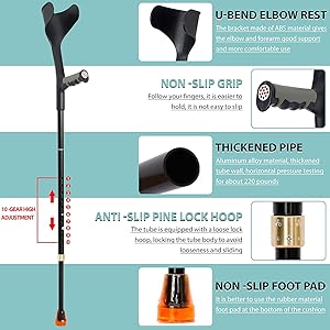 BQKOZFIN 1 Pair (2 Units) Folding Forearm Crutches for Adults, Ergonomic Handle with Comfy Grip ...