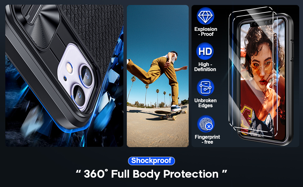 LeYi for iPhone 11 phone case with [2 Tempered Glass Screen Protector], Slide Camera Cover ...