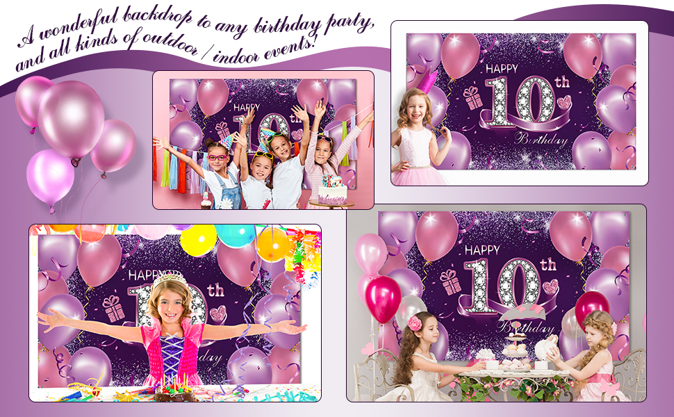 Amazon.com : Sumind 10th Birthday Banner Happy 10th Birthday Decorations for Girls Double Digits ...