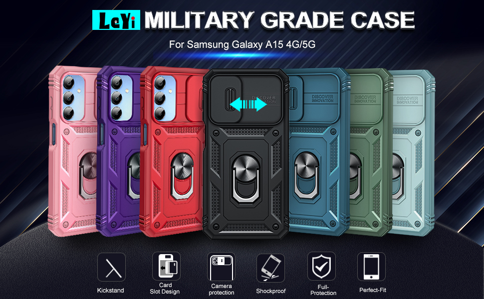 LeYi for Samsung Galaxy A15 4G/5G Case with Camera Cover Slider, 360 Full Body Armour Shockproof ...