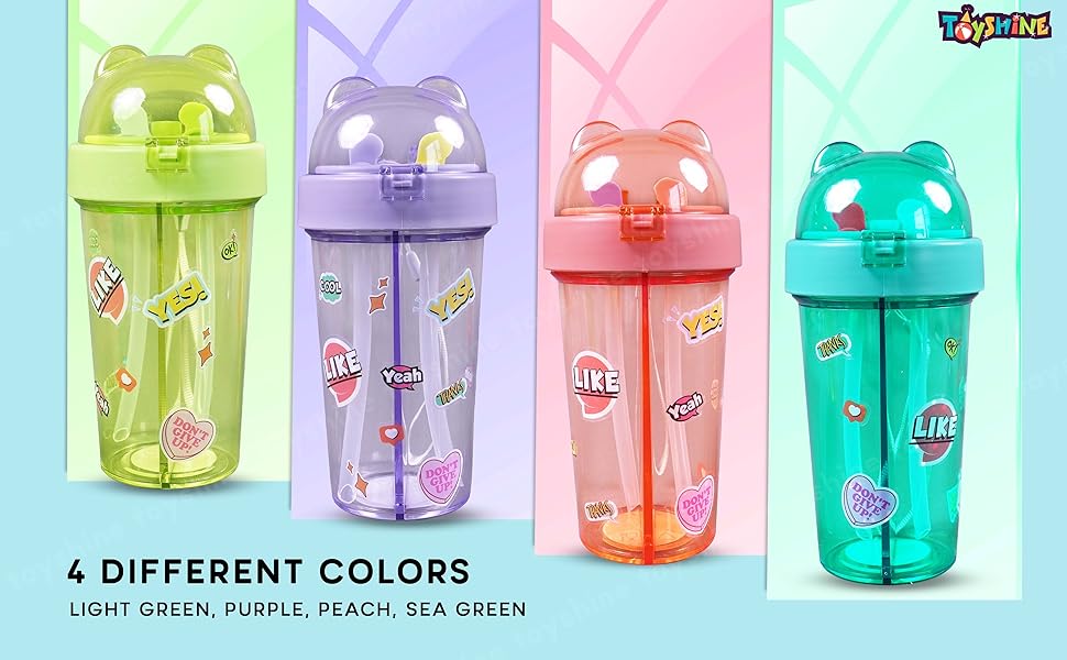 Toyshine 420ml Double Straw & Partition Design BPA Free Leakproof Kids Sipper to Enjoy Two ...