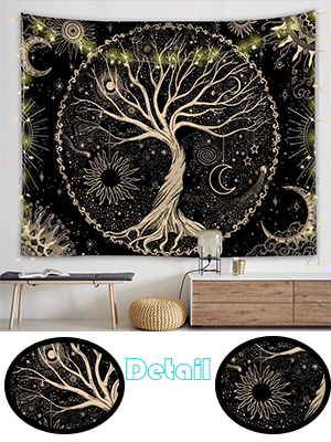Amazon.de: Arawat Wandteppich Baum des Lebens Wandtuch Lebensbaum Schwarz Weiß Wandteppich Mond ...