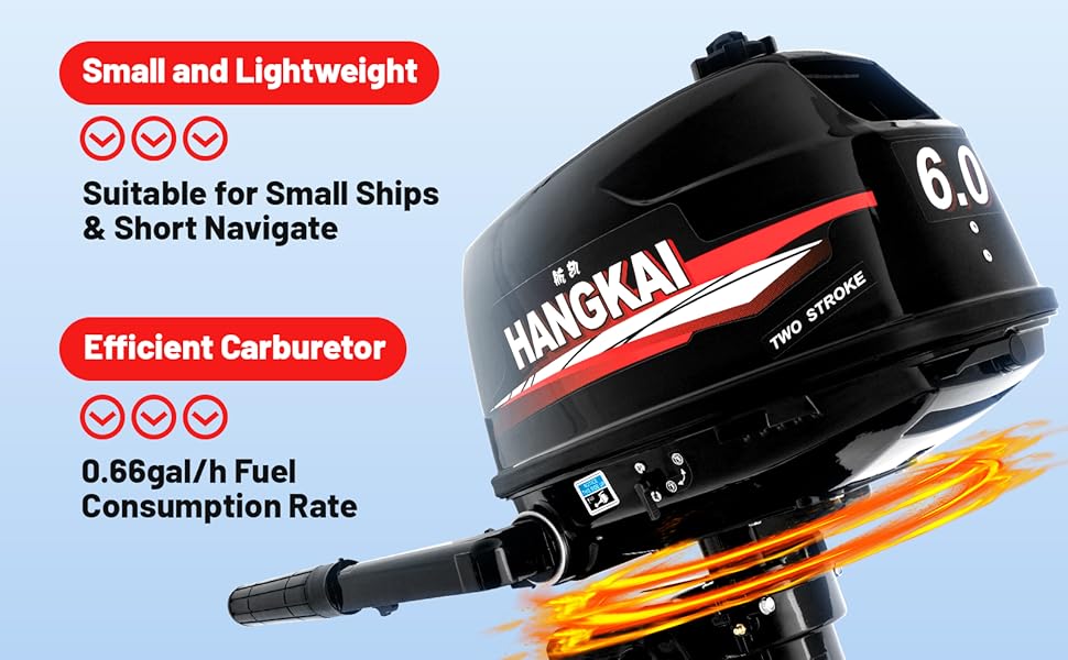 HANGKAI 2-Stroke 6HP Outboard Motor, Multi-gear Outboard Motors, 102CC Outdoor Boat Motors with ...