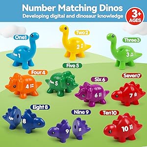 Amazon.com: kizh 10 PCS Double-Sided Dinosaur Matching Number Toy Fine ...