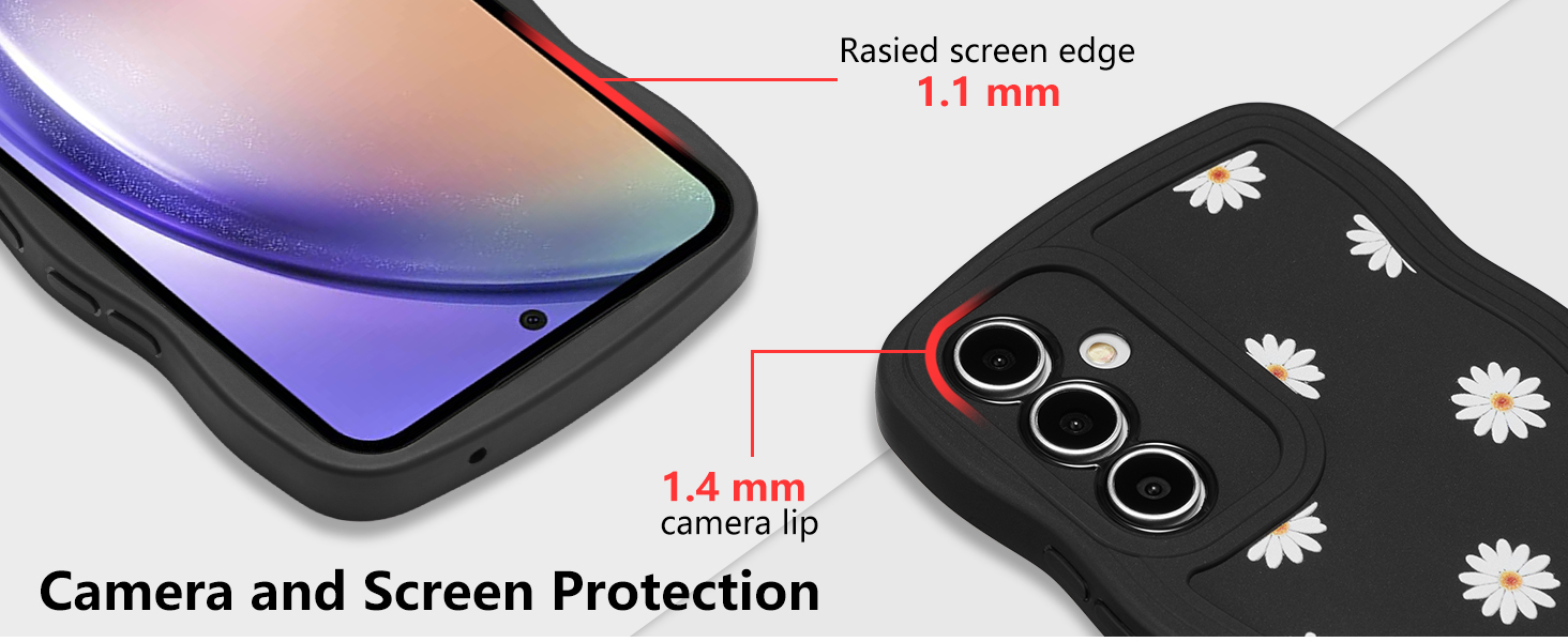 ZTOFERA Case for Samsung Galaxy A55 5G, Cute Curly Wave Frame Daisy Pattern Liquid Silicone Case ...