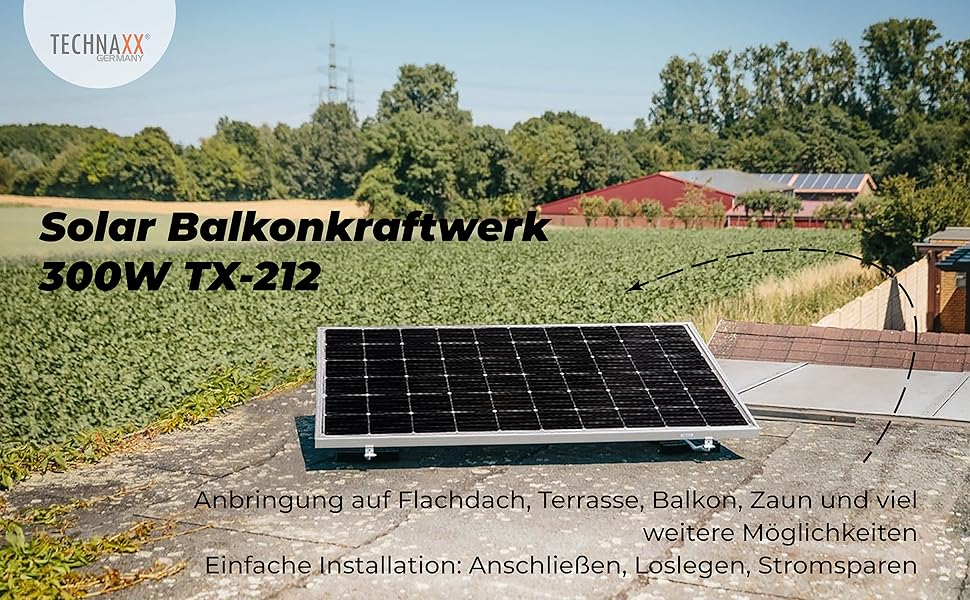 Technaxx Solar Balkonkraftwerk komplett Set 300W TX-212 - Solaranlage für Balkon, Terrasse usw ...